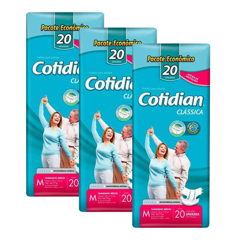 Kit 3x20 Fraldas Geriátricas Cotidian Clássica Adulto M - Fralda ...