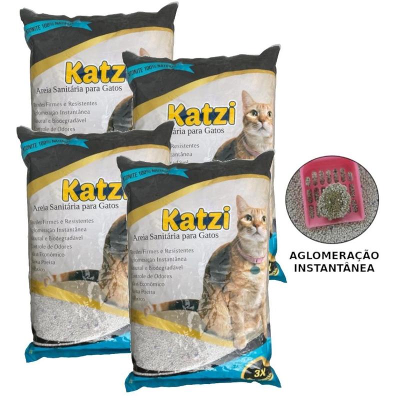 Kit 4 Areias Sanitaria para Gatos 4kg Cada com Controle de Odores Katzi - Areia para Gato ...