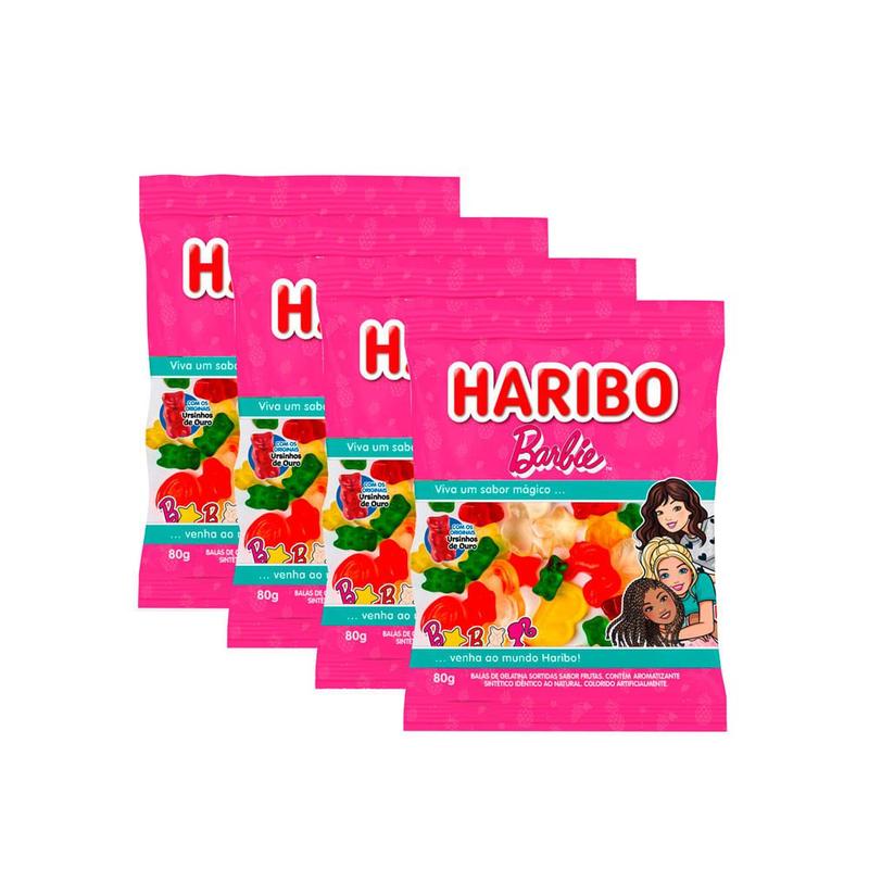 Kit 4 Balas de Gelatina Haribo Barbie com Ursinhos de Ouro 80g - Bala ...