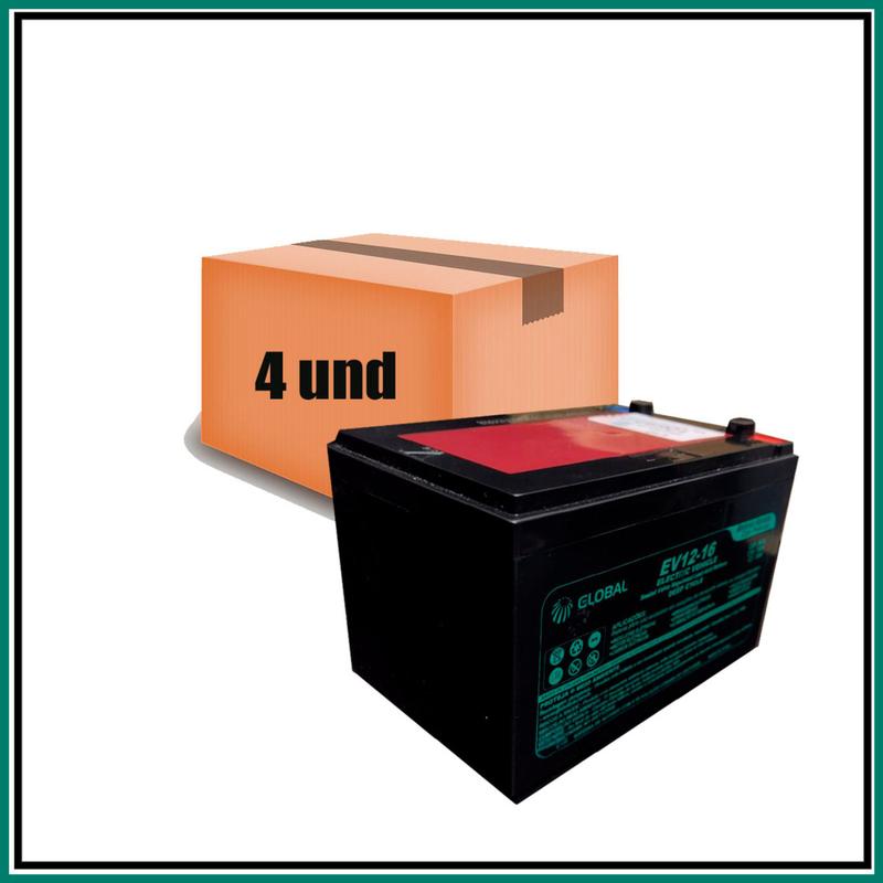Kit 4 Bater. Bike Elétrica 12v 16ah 6-dzm-16 Ciclo Profundo - Global ...