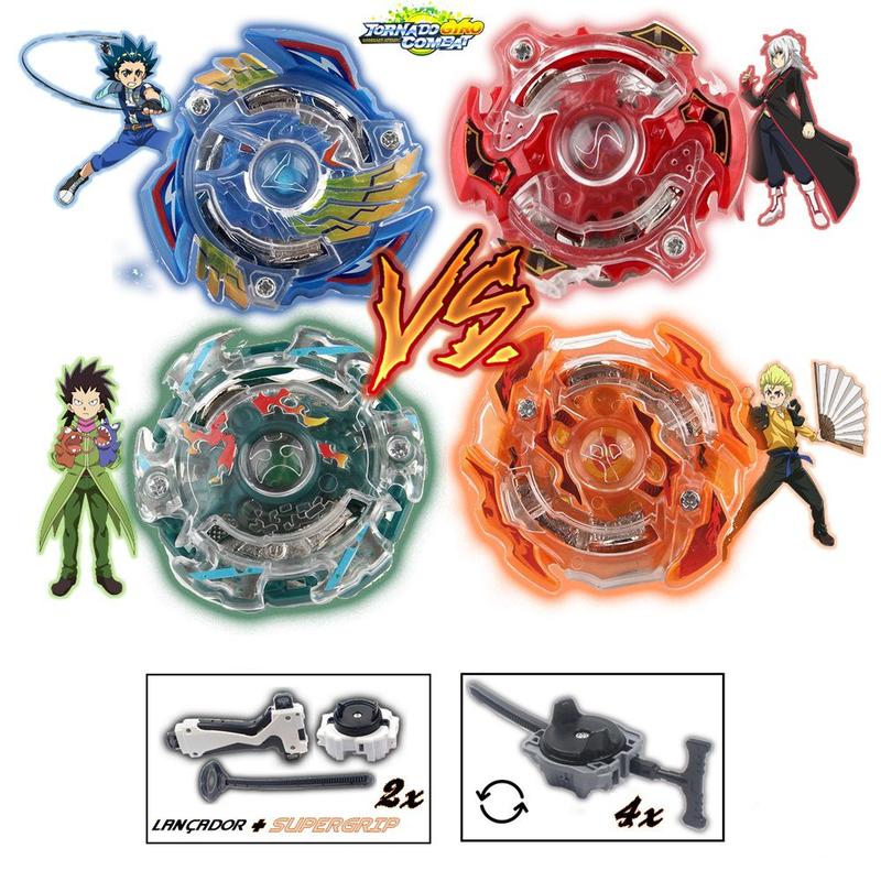 Kit 4 Beyblade Burst + 6 Lançadores Valt Rantaro Ken Shu - Tornado Gyro ...