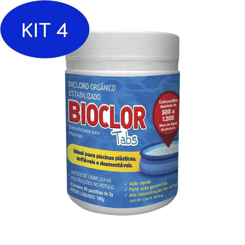 Kit 4 Bioclor 2g Caixa com 50 pastilhas Clorin - Cloro para Piscina - Magazine Luiza