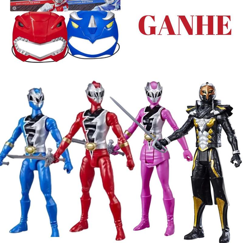 Kit 4 Bonecos Power Ranger Vermelho + Azul + Rosa + Cybervillain Ganhe ...