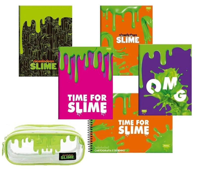 Kit 4 Brochurão Slime + 1 Desenho + Estojo Slime - Foroni - Caderno ...