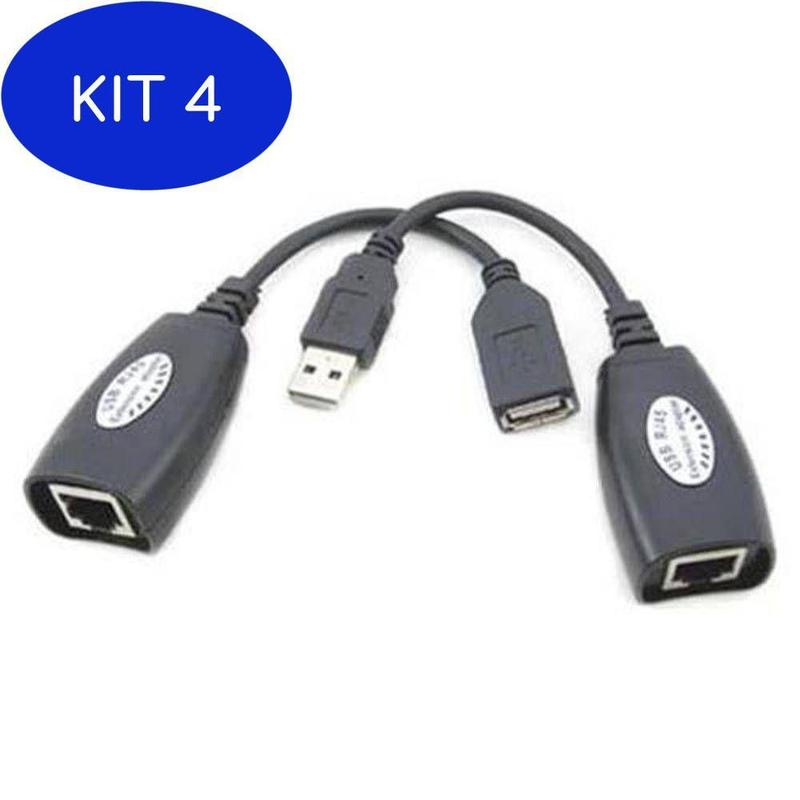 Kit 4 Cabo Usb Adptador Extensor Rj45 Usb Via Cabo De Rede - Adaptador Extensor - Cabo USB ...