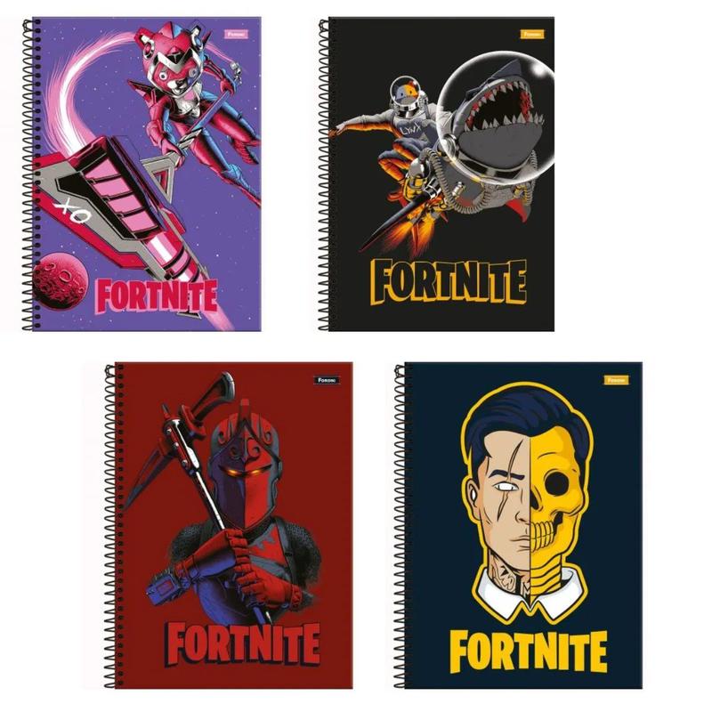 Kit 4 Cadernos Fortnite Espiral Capa Dura 96 Fls Foroni - Caderno ...