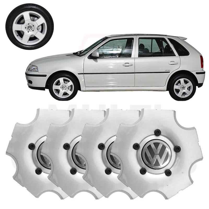 Kit 4 Calota Centro Roda Vw Gol Gti G3 Prata Com Emblema - Volkswagen ...