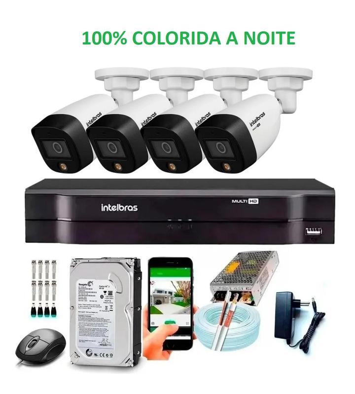 Kit 4 Câmeras 1220 Full Color Dvr Intelbras Mhdx 4 Canais c/hd 1tb ...
