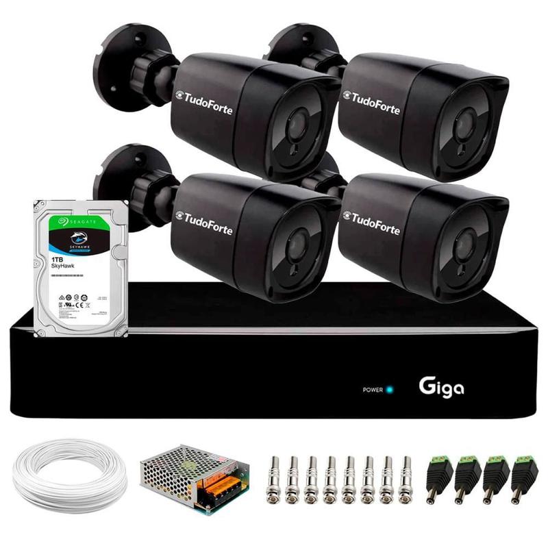 Kit 4 Câmeras Segurança Bullet Black Full HD 1080p Infra 20M Hvr Giga ...