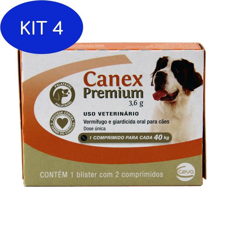 Kit 4 Canex Premium 3,6 G Vermifugo Cães 40 Kg 2 Comprimidos - Ceva ...