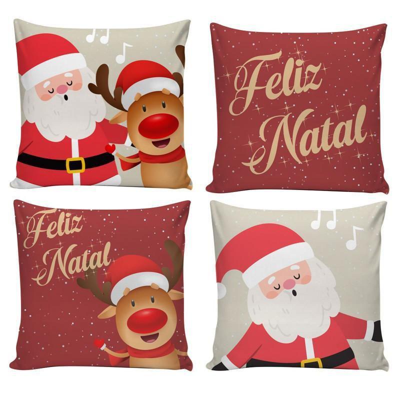Kit 4 Capas Almofadas Natalina Decoração Feliz Natal Sala - Decorações ...