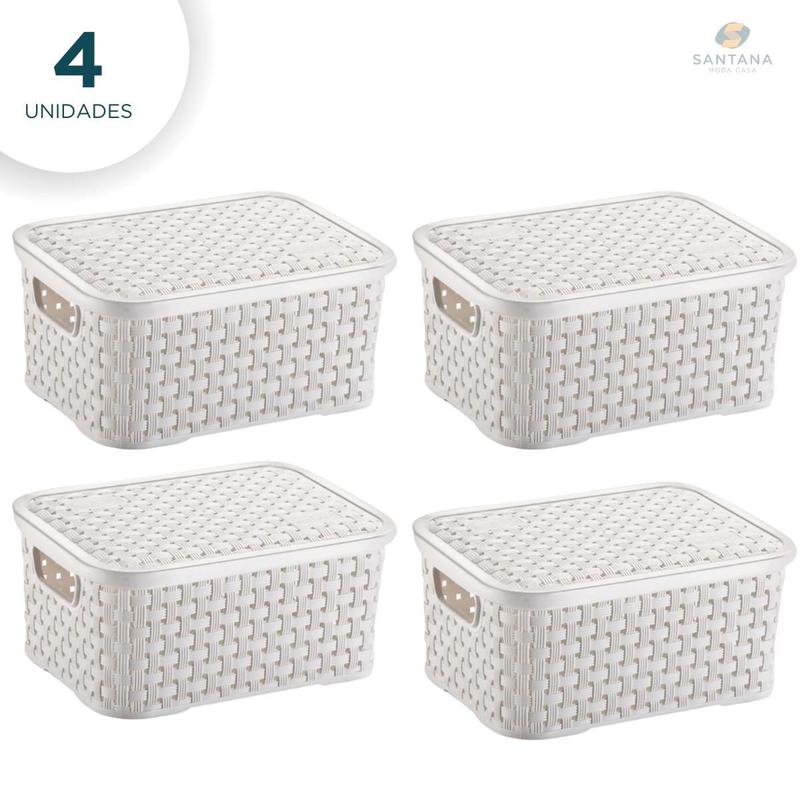 Kit 4 Cesto Organizador Multiuso Rattan PP C/ Tampa - Nitron - Cesta e Cesto Organizador ...