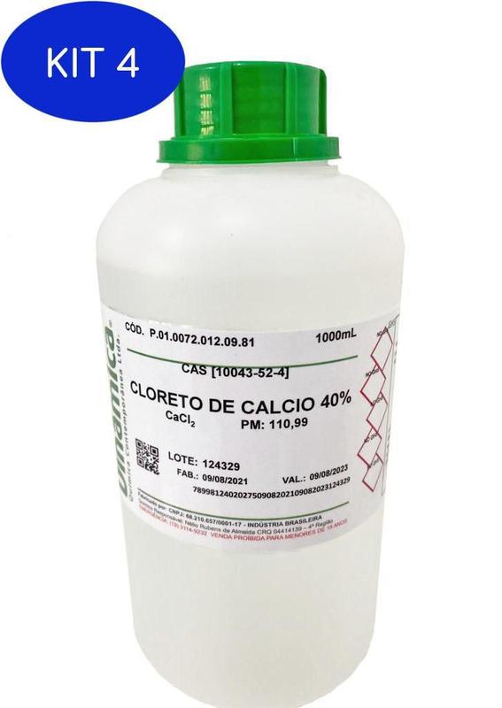 Kit 4 Cloreto De Cálcio Solução 40% -Fr 1 Litro - Dinamica - Cálcio ...