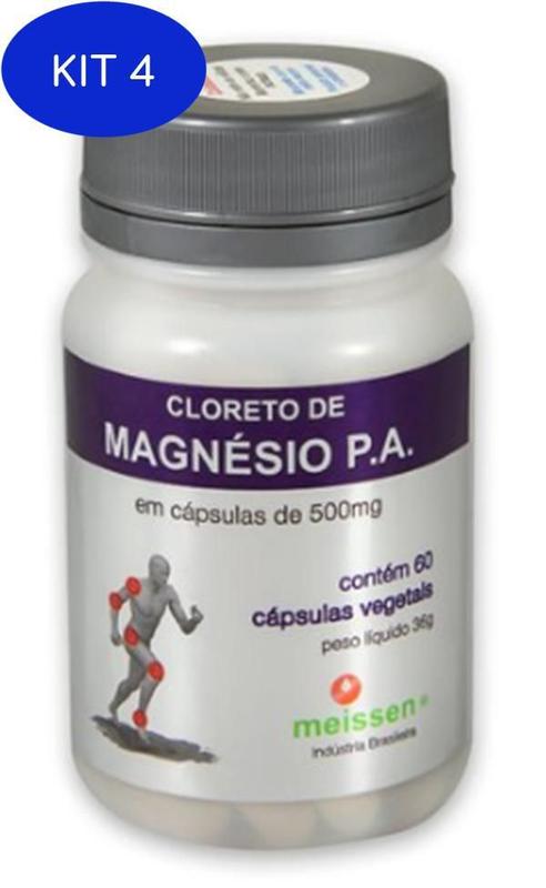 Kit 4 Cloreto de Magnésio P.A. - 60 Cápsulas de 500 mg - Meissen - Cloreto de Magnésio ...