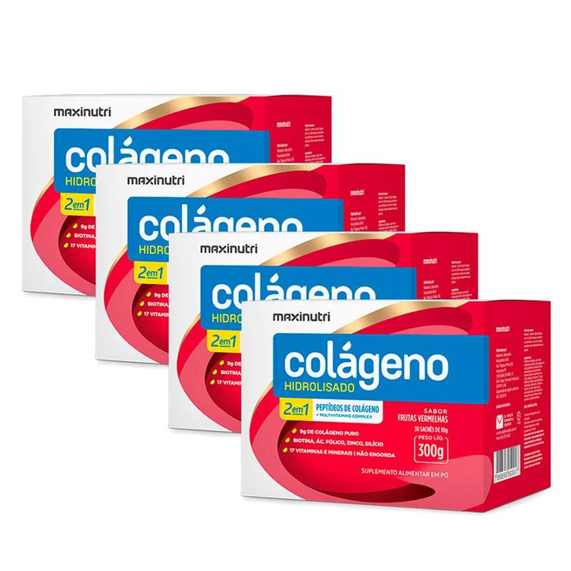 Kit 4 Colágeno em pó Hidrolisado 30 Saches Frutas Vermelhas - Maxinutri ...