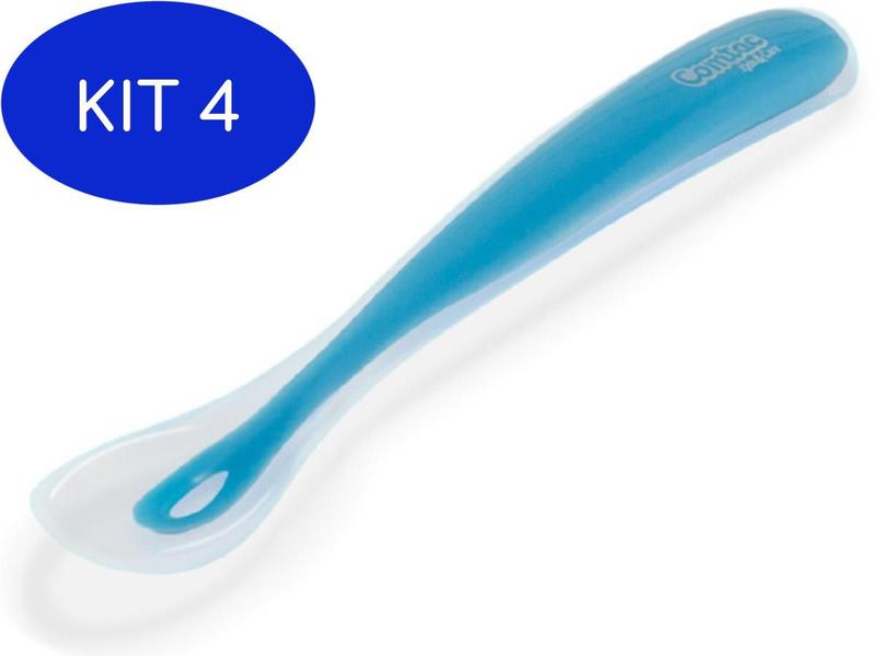 Kit 4 Colher De Silicone Baby Blue (+4M) - Comtac Kids - Conjunto de ...