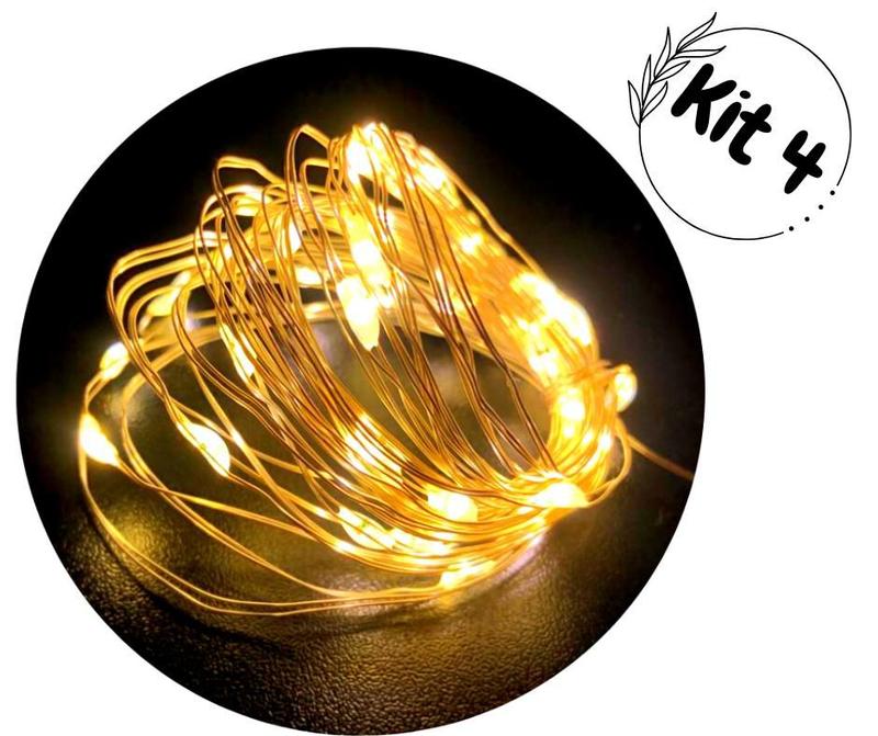 Kit 4 Fio De Fada Cordão De Led 10m a Pilha Branco Quente - ILeds - Fio ...