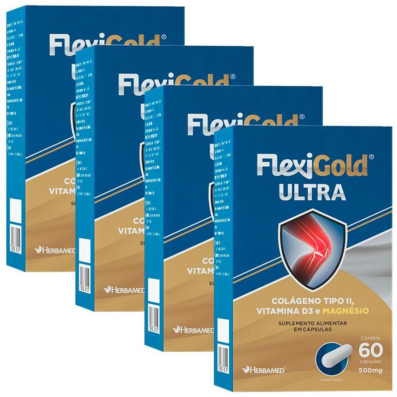 Kit 4 FlexiGold Ultra Colágeno Tipo II 60 Cápsulas Herbamed - Colágeno ...