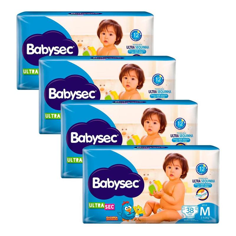 Kit 4 Fralda Babysec Ultrasec Tamanho M Pacote Mega 38 Unidades ...