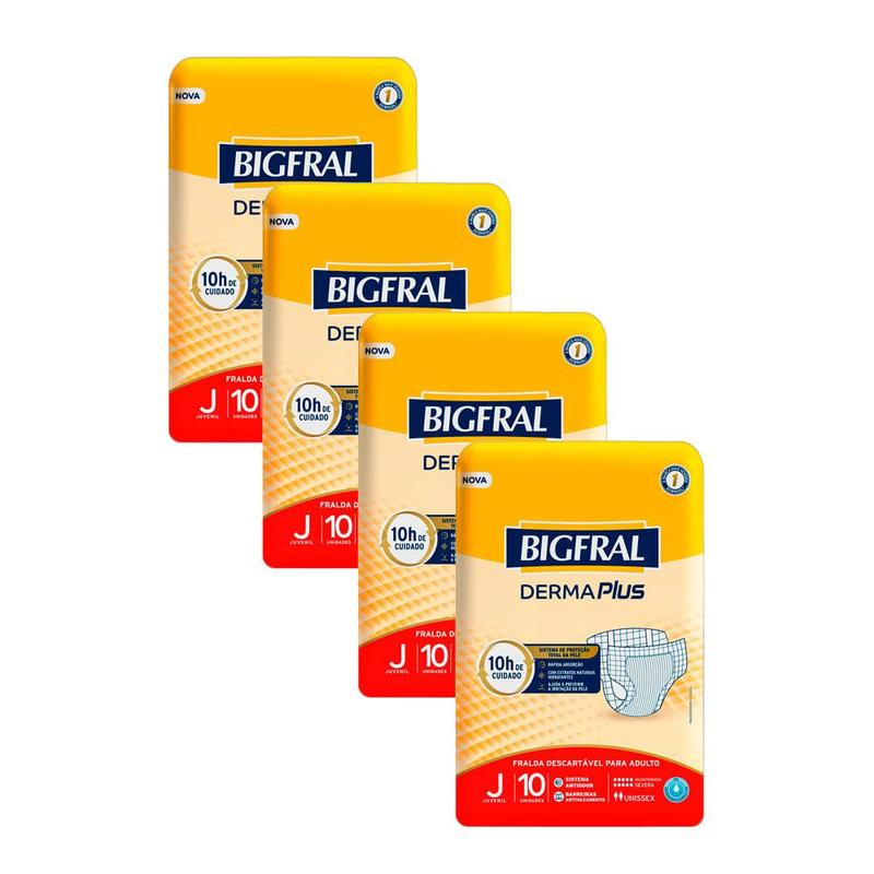 Kit 4 Fralda Geriátrica Bigfral Derma Plus Juvenil com 10 Unidades cada ...