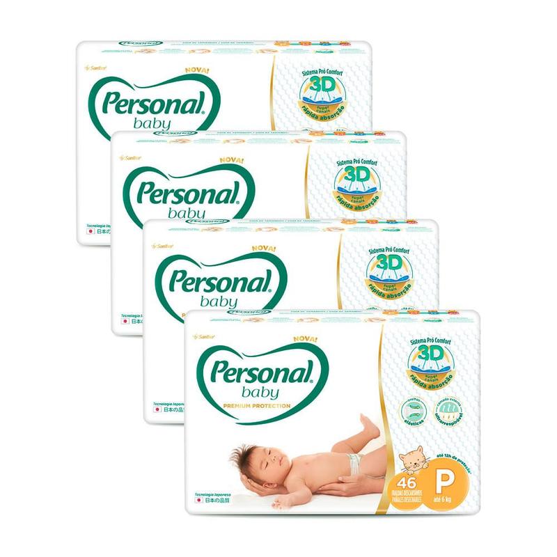 Kit 4 Fralda Personal Baby Premium Protection Tamanho P com 46 Unidades ...