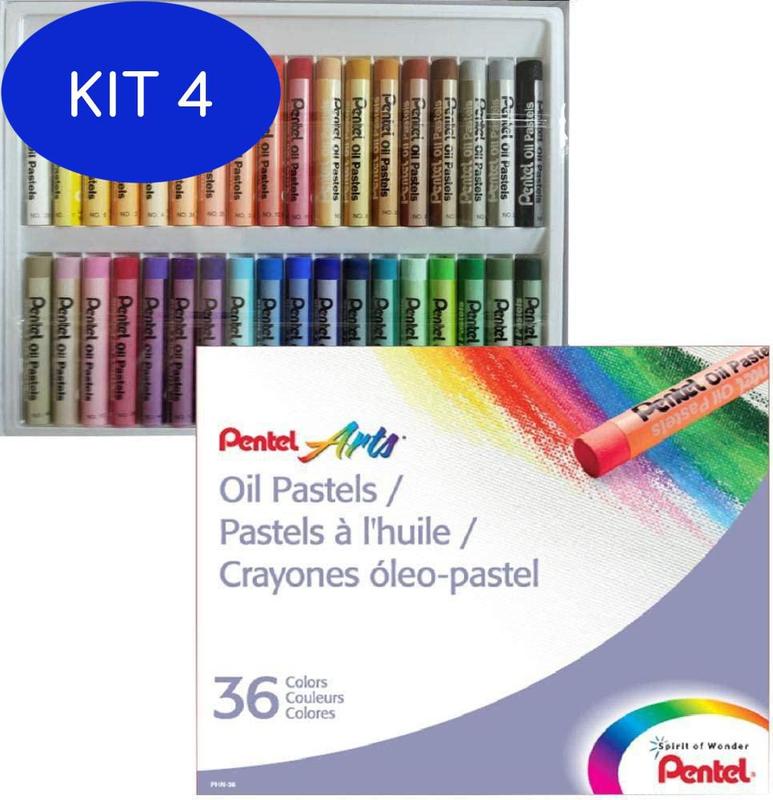 Kit 4 Giz De Cera Pastel A Óleo 36 Cores Pentel Arts Phn-36 - Giz ...
