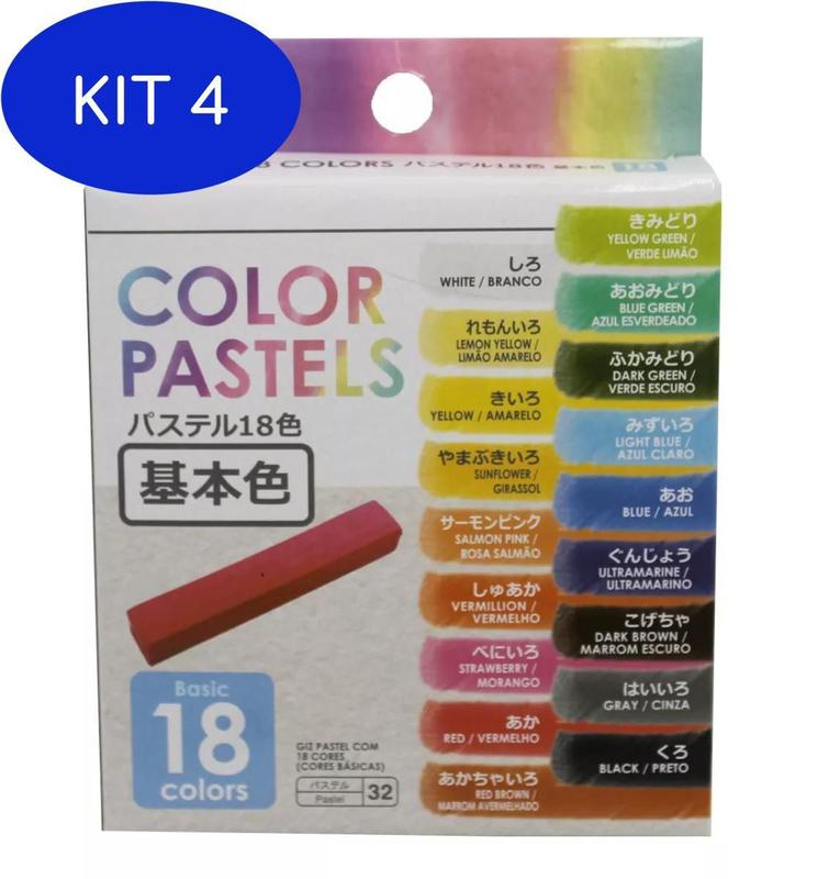 Kit 4 Giz Pastel Seco Com 18 Cores Tecido Cabelo Daiso Japan - Giz ...