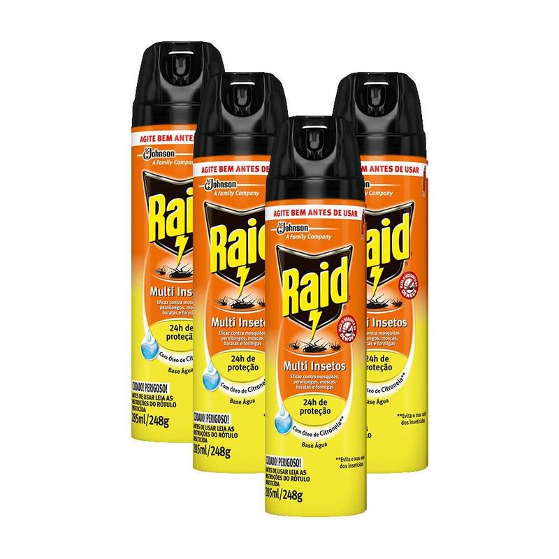 Kit 4 Inseticida Raid Aerossol Multi-Insetos Óleo de Citronela 285ml ...