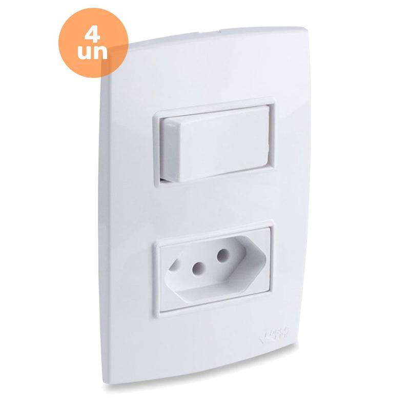 Kit 4 Interruptor Simples com Tomada 20A Amperes 3 Pinos Grosso 4x2 ...