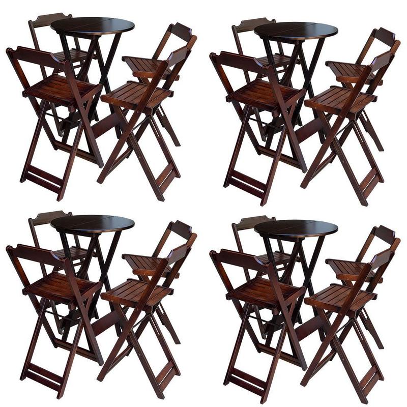 Kit 4 Jogos de Mesa Bistrô de Madeira com 4 Cadeiras Dobravel Ideal para Bar e Restaurante ...