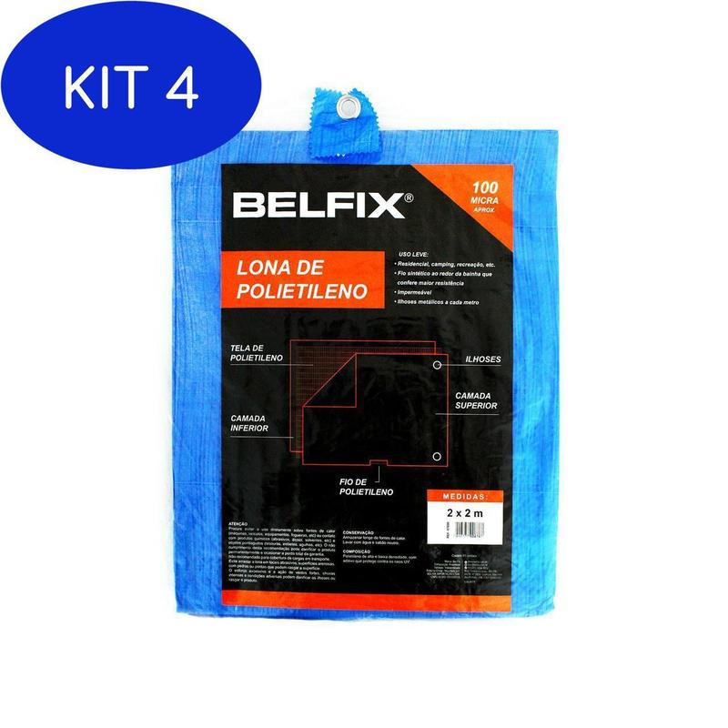 Kit 4 Lona Multiuso De Polietileno 2X2 M - Azul - Bel Fix - Lona ...