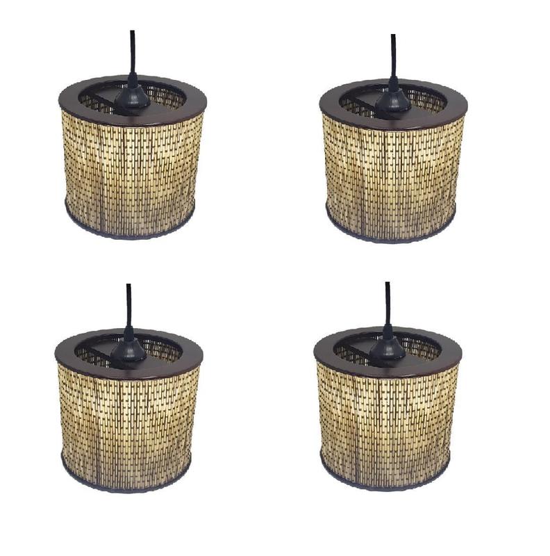 Kit 4 Lustre Pendente Moderno Luminária Rustica Bambu Frisos - Cl ...