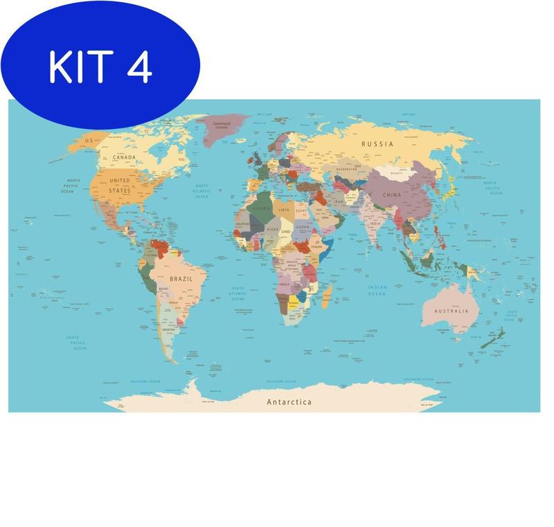 Kit 4 Mapa Mundi Adesivo Poster Parede Hd Decorativo - Quartinho ...