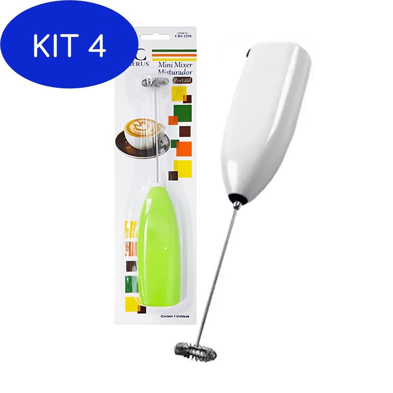 Kit 4 Mini Mixer Inox Misturador Elétrico Bebidas Multiuso Pilha ...