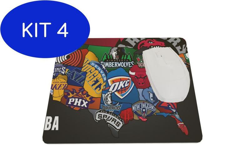 Kit 4 Mouse Pad Basquetebol Nba Times - Central Personalizados - Mouse ...