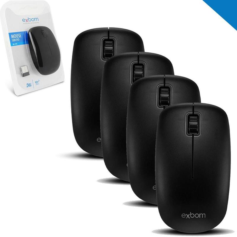 Kit 4 Mouse Sem Fio Usb Wireless 1000Dpi 2.4Ghz Slim 10M - Exbom ...