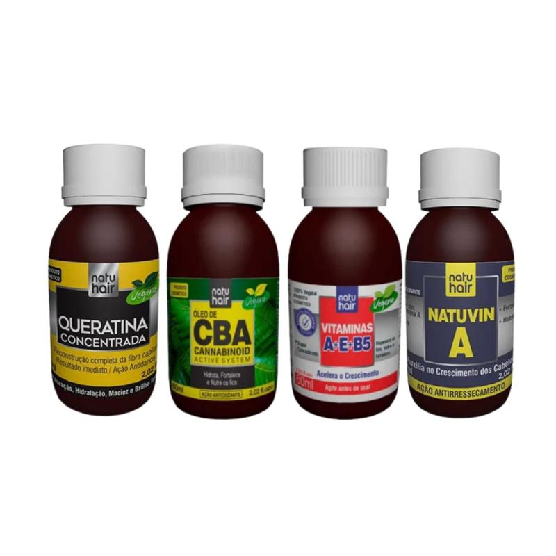 kit 4 Óleo p/tratamento capilar QUERATINA+CBA+VITAMINAS A,E,B5+NATUVIN ...