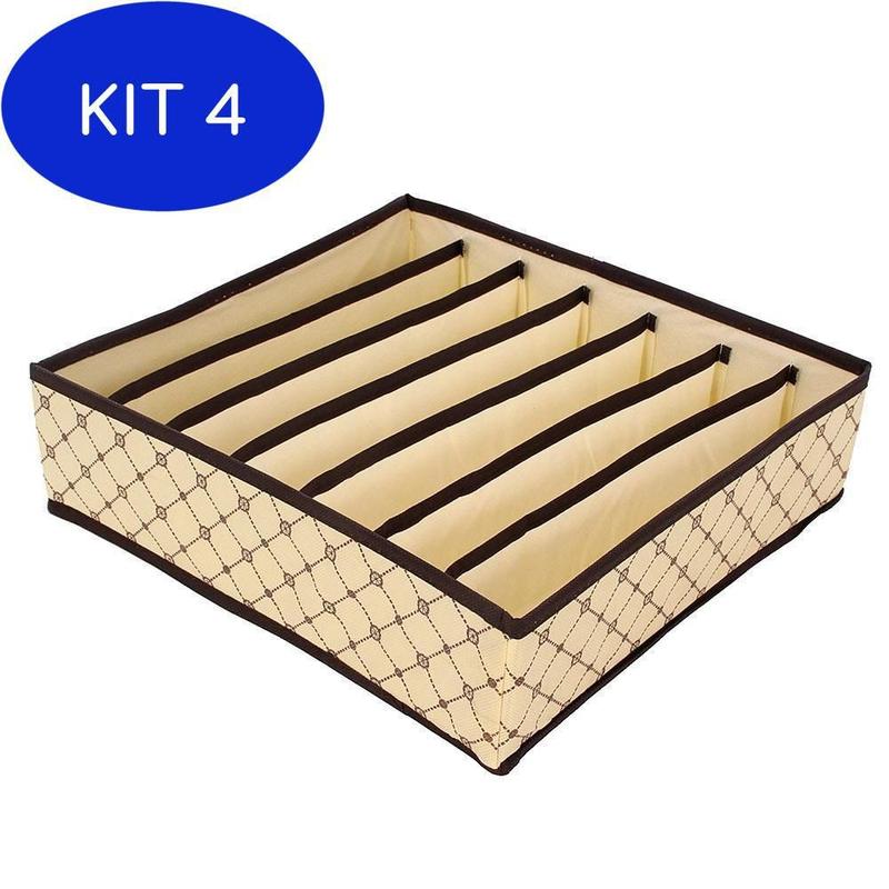 Kit 4 Organizador Multiuso Com 7 Divisórias Em 100% Tnt Cor:Bege ...