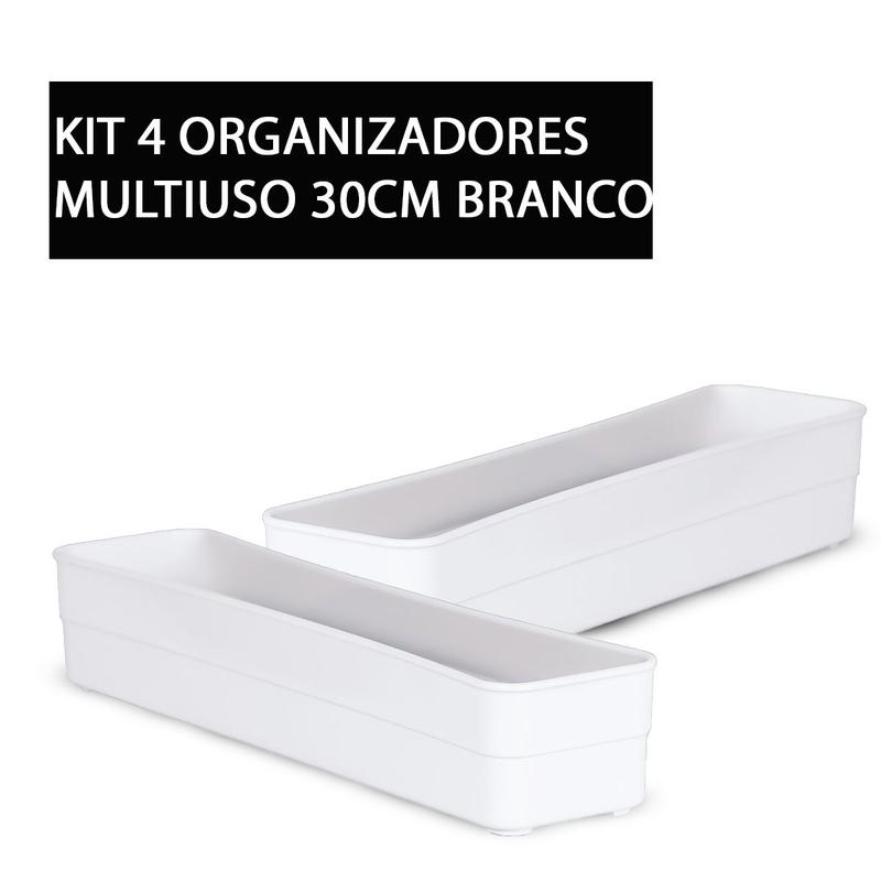 Kit 4 Organizador Multiuso Modular De Plástico Branco Retangular 30 x 7 ...
