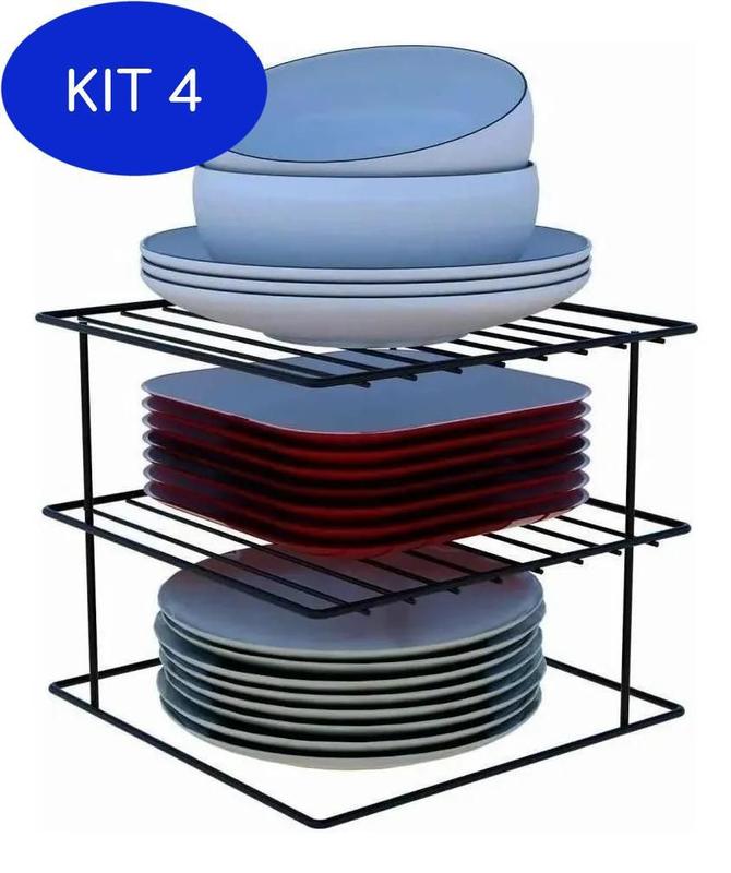 Kit 4 Organizador Pratos Quadrado Aço Carbono Separador - Dicarlo ...