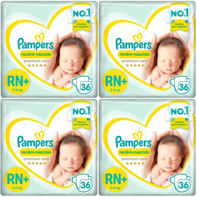 Kit 4 Pacotes Fraldas descartáveis PAMPERS PREMIUM CARE MEGA RN ate 6 ...