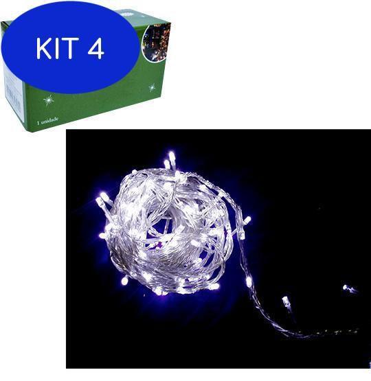 Kit 4 Pisca Pisca 100 Leds Branco 127V 8,5M 8 Funcoes - Rio Master ...