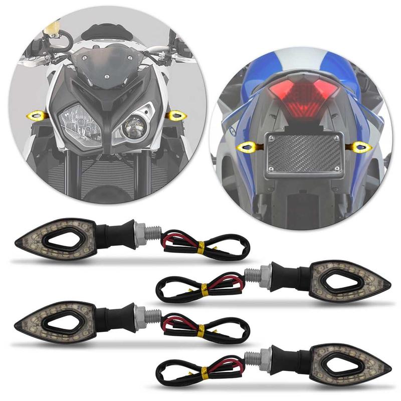 Kit 4 Piscas Seta Moto Sport LED Âmbar Vazada Com Plug De Borracha ...
