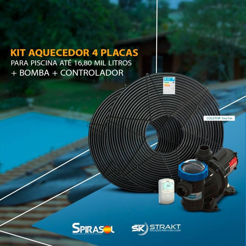 Kit 4 Placas De Aquecimento Solar Para Piscina Spirasol Bomba ...