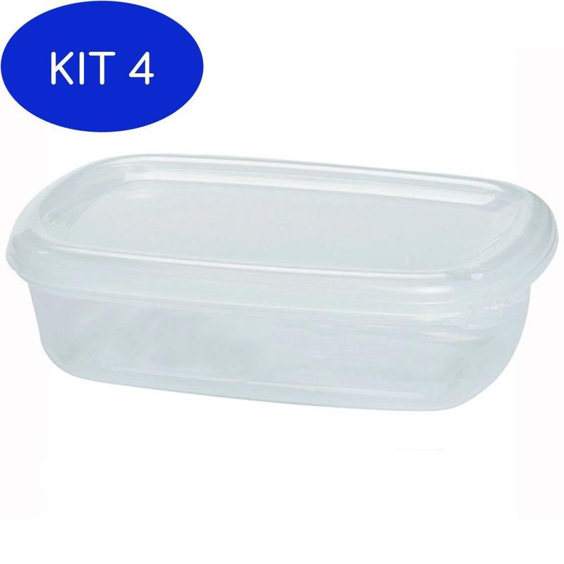 Kit 4 Pote De Plástico Retangular Hermético Premium 1,9L Incolor ...