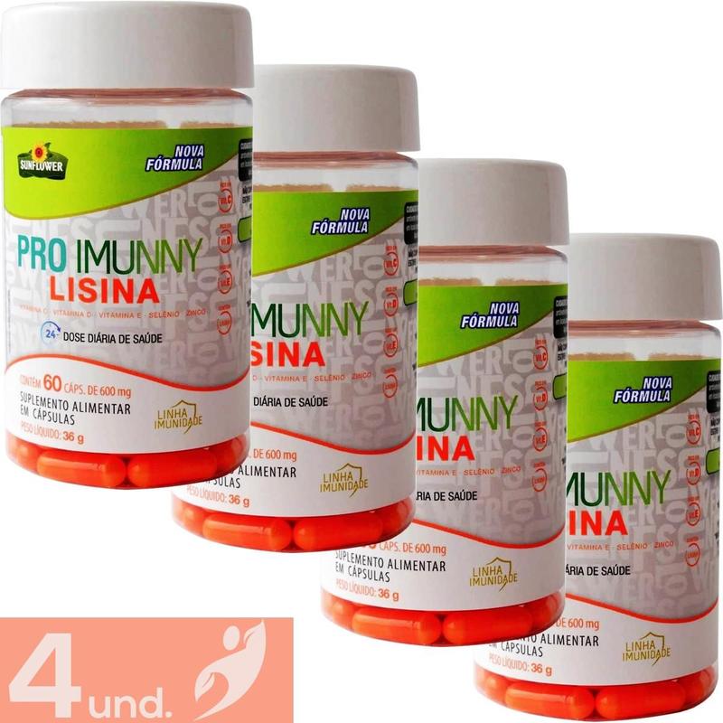 Kit 4 Pro Imunny Lisina Vit. C Vit. D Selênio e Zinco Sunflower 60 ...