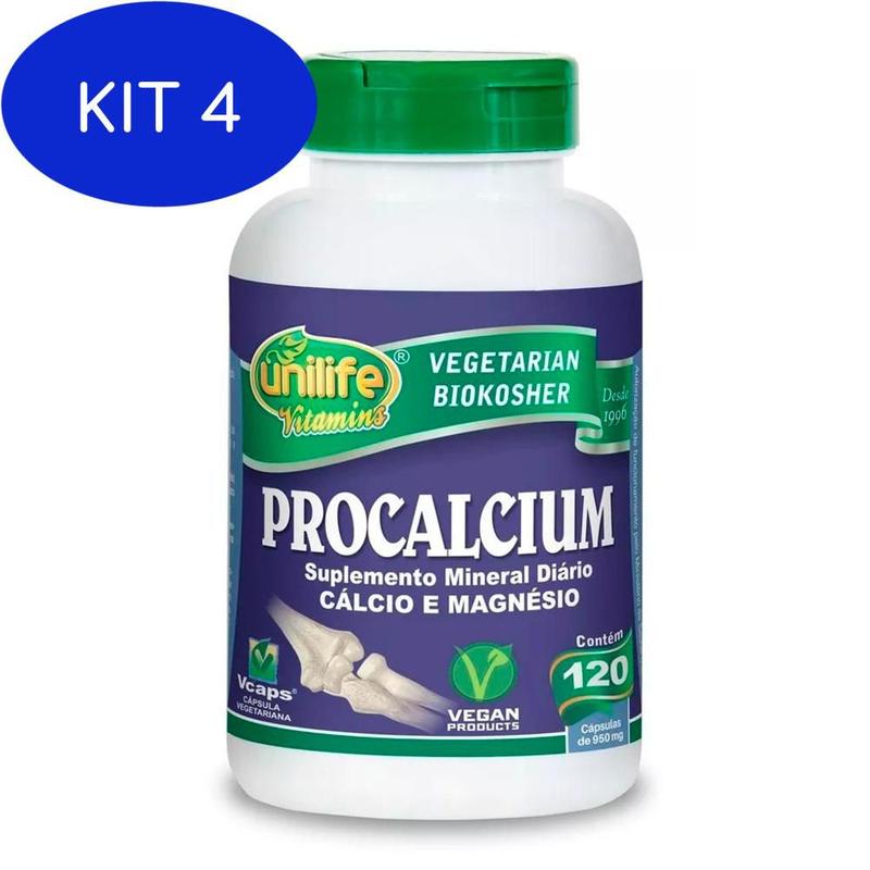 Kit 4 Procalcium (Cálcio e Magnésio) - 120 Cápsulas - - Unilife ...