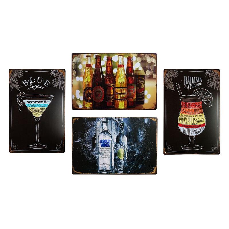 Kit 4 Quadros Decorativo Placas De Metal Cerveja Drink Vodka - Mundo ...