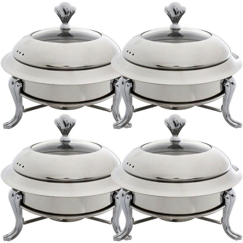 Kit 4 Rechaud Em Aço Inox 1,5L Redondo Com Tampa De Vidro - All Connect ...