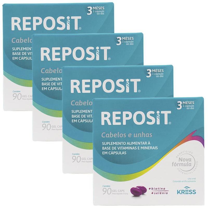 Kit 4 Reposit Cabelos e Unhas 90 Cápsulas Kress - Nutricosméticos - Magazine Luiza